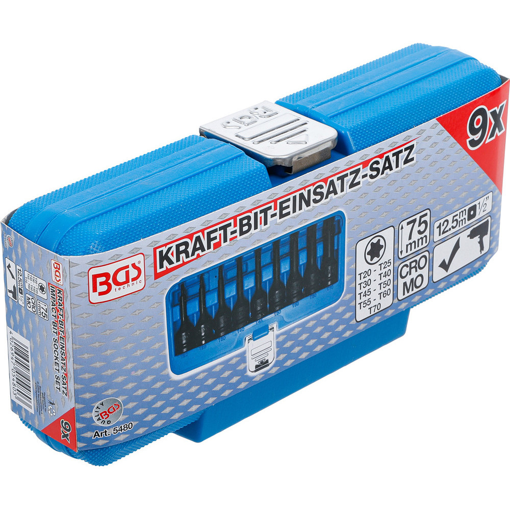 Jeu de douilles à embouts à choc - 12,5 mm (1/2") - Profil T (pour Torx Plus) T20 - T70 - 9 ...