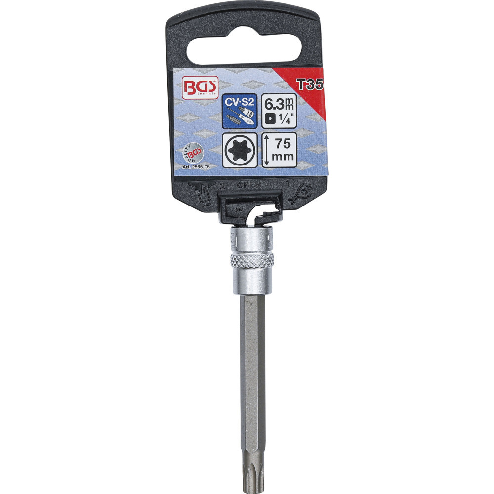 Douille à embouts - longueur 75 mm - 6,3 mm (1/4") - profil T (pour Torx) T35| La mécanique à ...