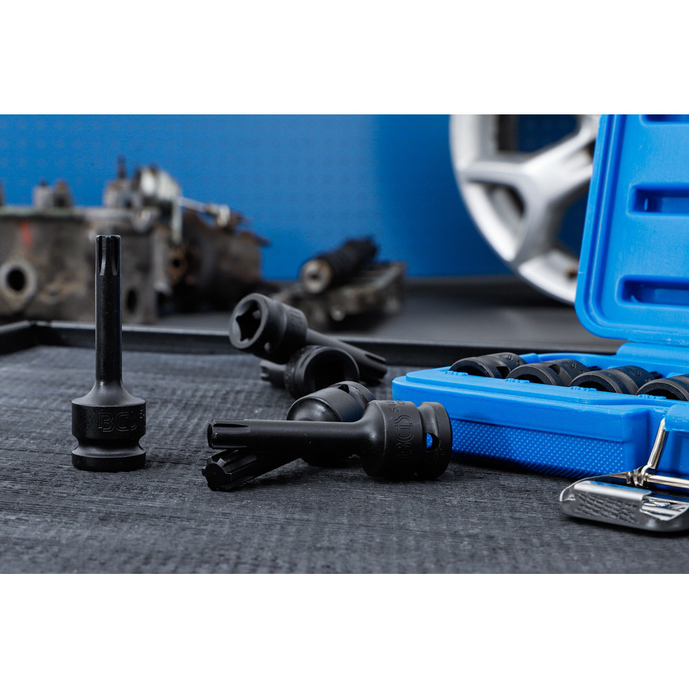 Jeu de douilles à embouts à choc - 12,5 mm (1/2") - Profil cannelé (pour Ribe) M5 - M14 - 9 ...